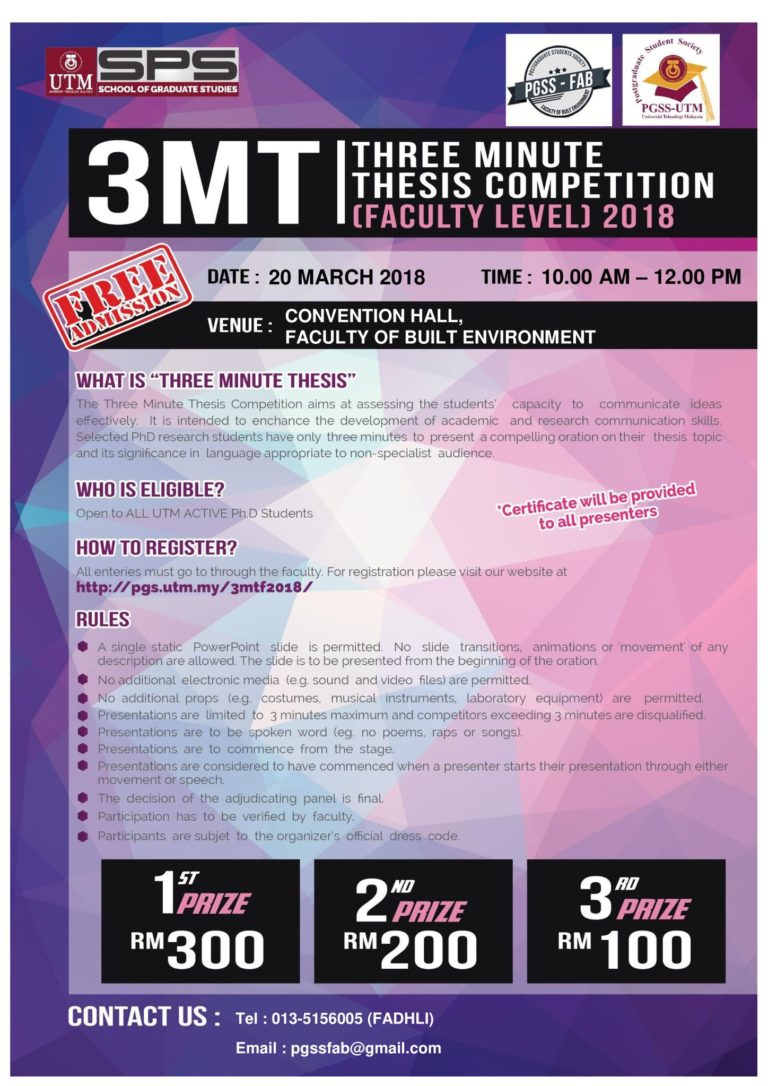 3MT Competition 2018 | Faculty of Built Environment & Surveying